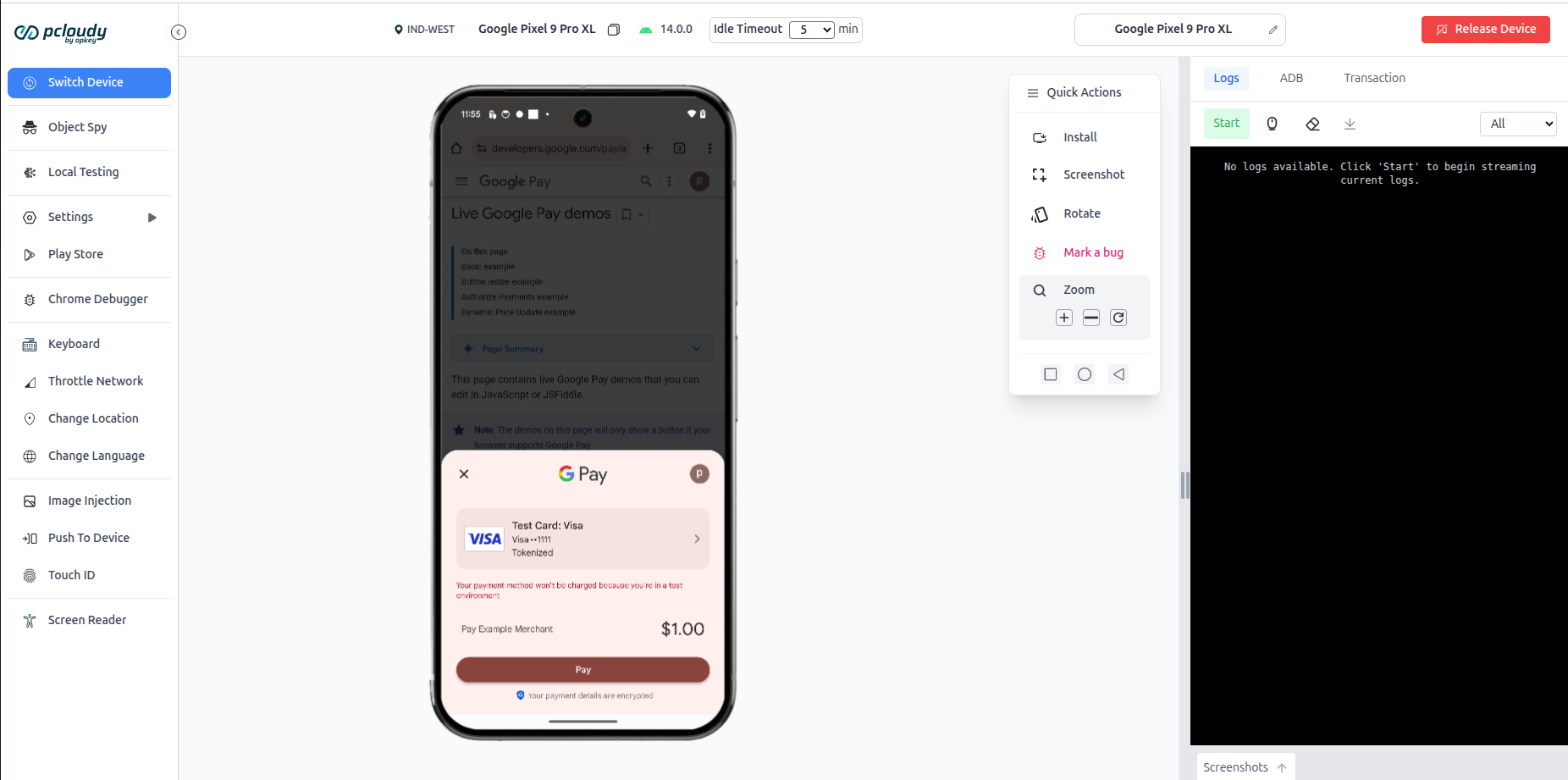 Google Pay Testing on Real Android Devices | Pcloudy Docs